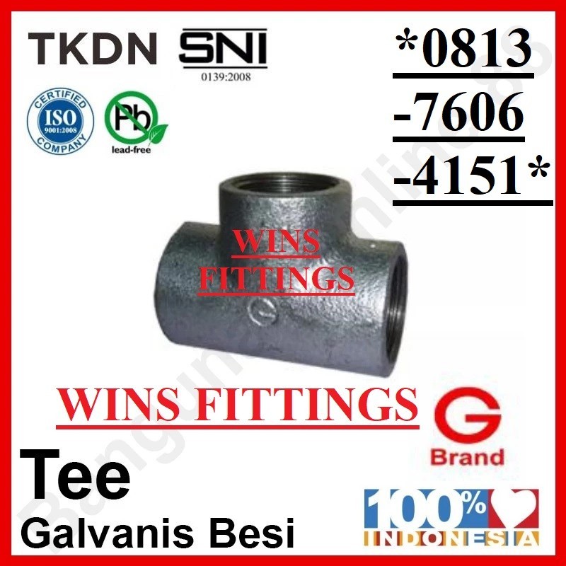 Jual Tee 1" Besi Galvanis Drat Dalam BSPT Sambungan Cabang 3 Pipa Bahan ...