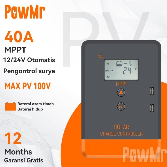 Jual Promo!! Powmr 40A Mppt Solar Charger Controller 12 ~ 24V Auto Pv ...