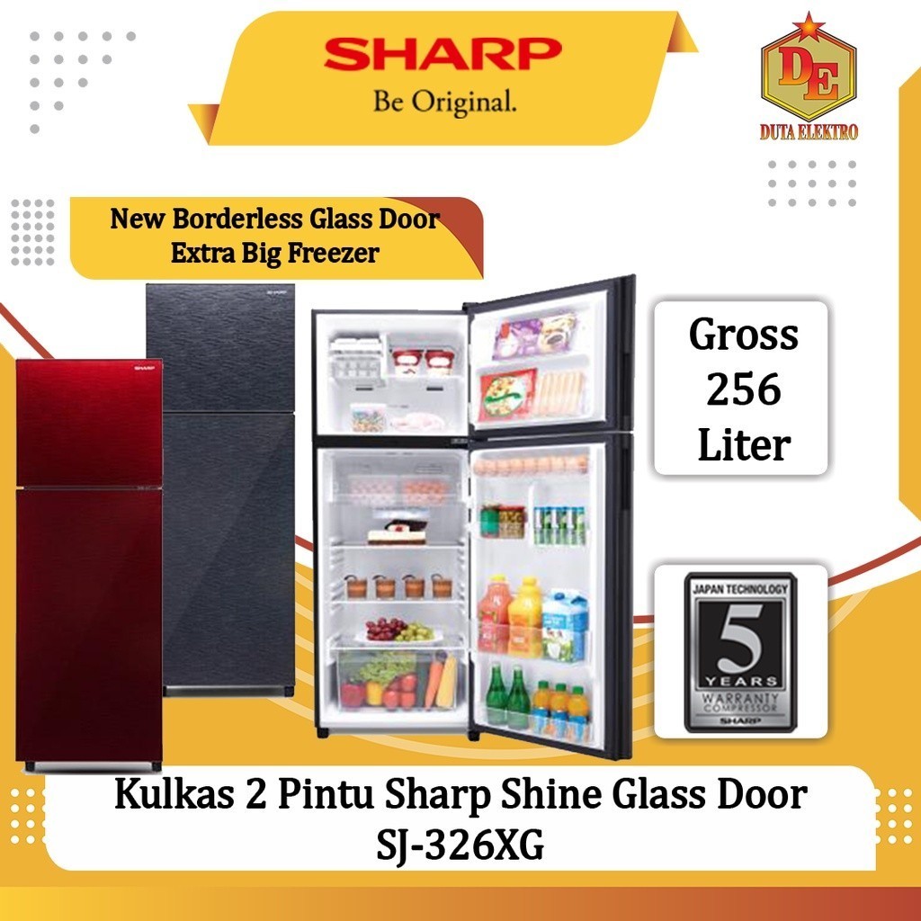 Jual Kulkas 2 Pintu Sharp SJ 326 XG Shine Glass Door | Shopee Indonesia