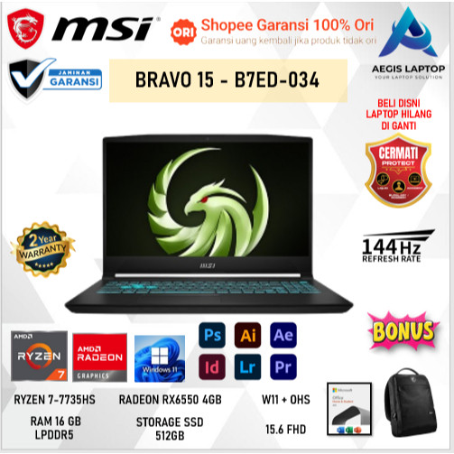 Jual Msi bravo 15 ryzen 7 7735hs 32gb ddr5 1tb rx6550m full hd ips ...