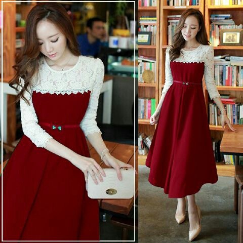 Jual Dress Korea 2025 Dress Wanita Merah Natalan Dress Bridesmaid Mewah ...
