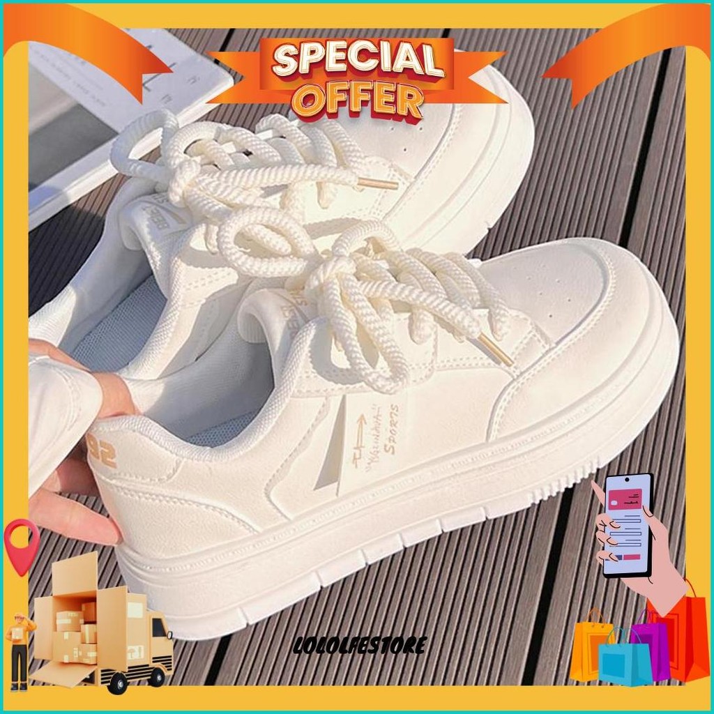 Jual Sepatu Kets Simpel Sneakers Olahraga Putih Cream Flat Casual Korea ...