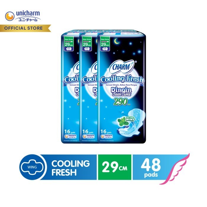 Jual Charm Pembalut Cooling Fresh Night 29cm 16 pads - 3 Pack | Shopee ...