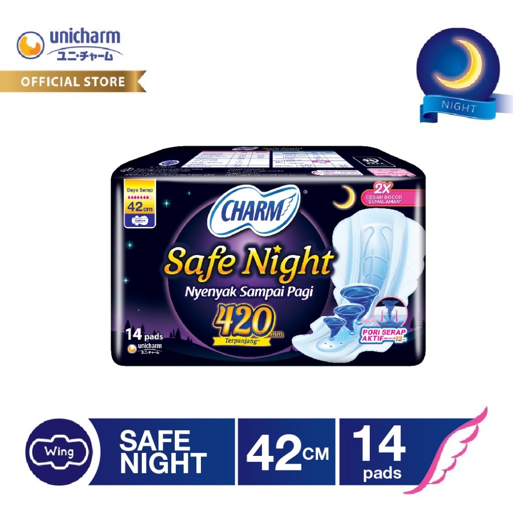 Jual Charm Pembalut Safe Night 42cm Gather 14 pads | Shopee Indonesia