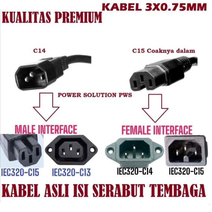 Jual Kabel Power AC Plug C14 C15 2M 2 Meter READY | Shopee Indonesia