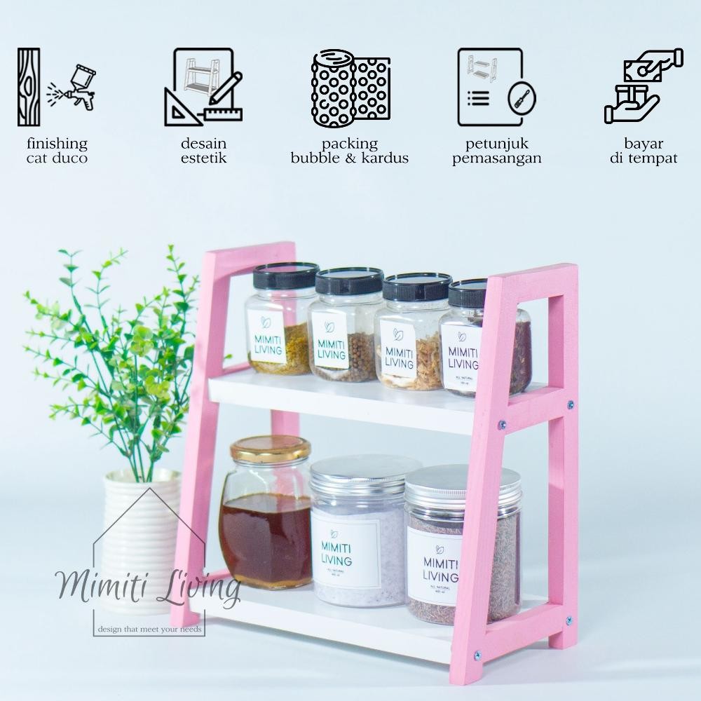 Jual Rak Bumbu Dapur Kayu / Rak Serbaguna Pink / Rak Bumbu Estetik ...
