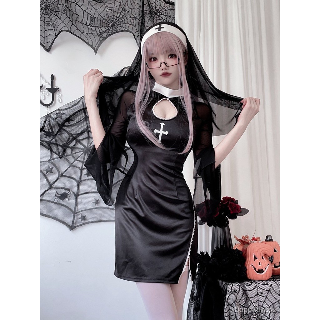 Jual Halloween Adult cosplay Costume Vampire Nun's Outfit Cross Dark Goth Style cos Role Play ...