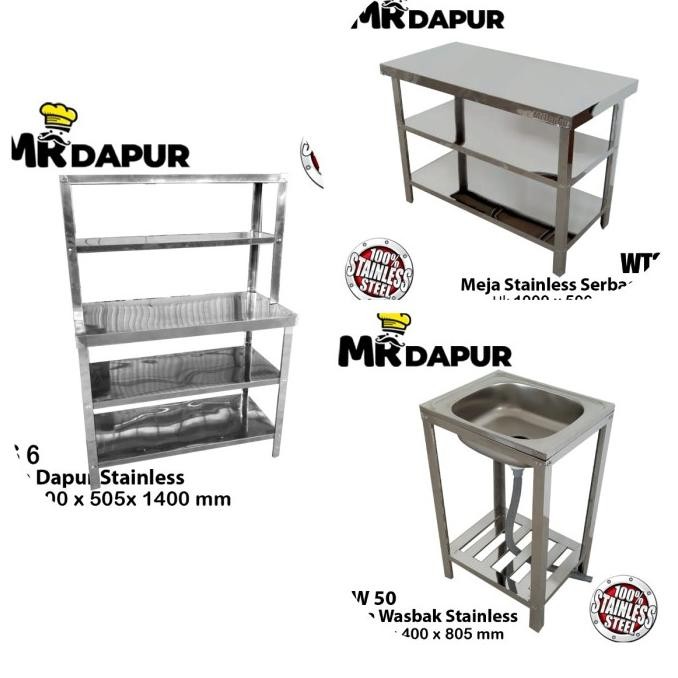 Jual PAKET KITCHEN SET STAINLESS MERK MR DAPUR 2 MEJA 1 WASTAFEL PLUS ...