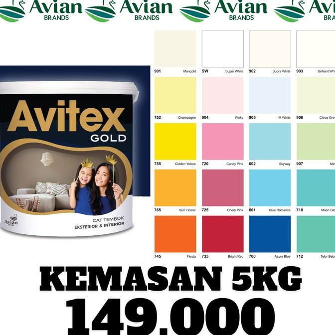 Jual AVITEX GOLD CAT TEMBOK EKSTERIOR & INTERIOR KEMASAN 5KG | Shopee ...