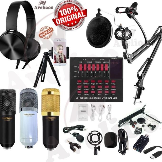 Jual PAKET KUMPLIT MIC CONDENSER BM 800 + STAND + SOUNDCARD V8 ...