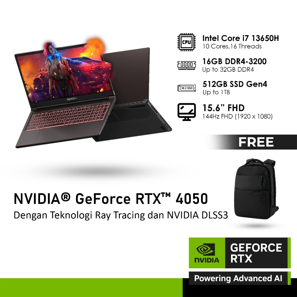 Jual AXIOO PONGO 750 GeForce RTX™ 4050 6GB - i7 13620H 16GB 512GB ...