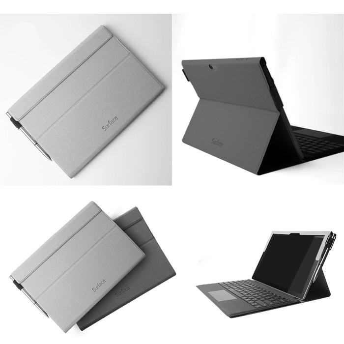Jual Surface Pro 3 Leather Flip Book Cover Case Casing With Logo ...