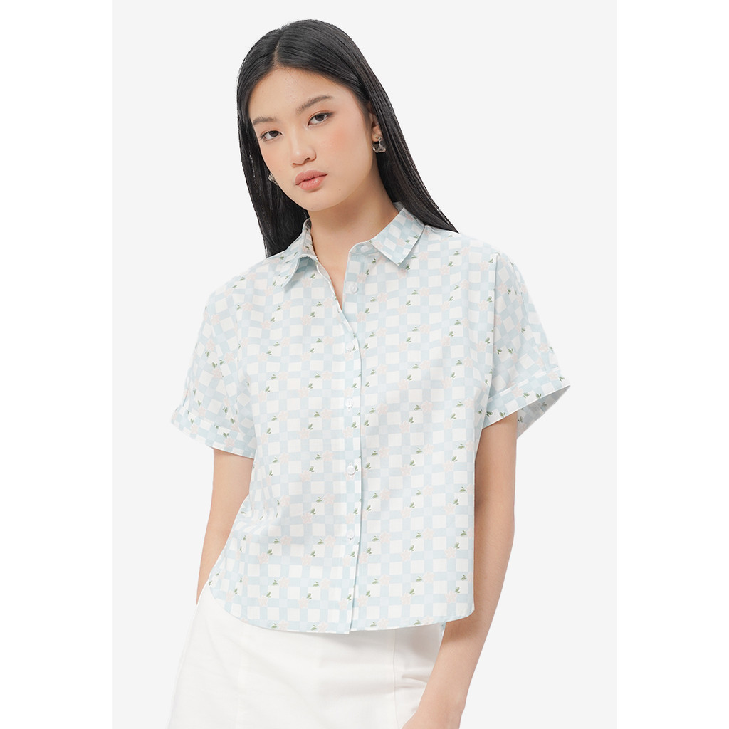 Jual COLORBOX Roll Up Short Sleeve Boxy Shirt Multicolor | Shopee Indonesia
