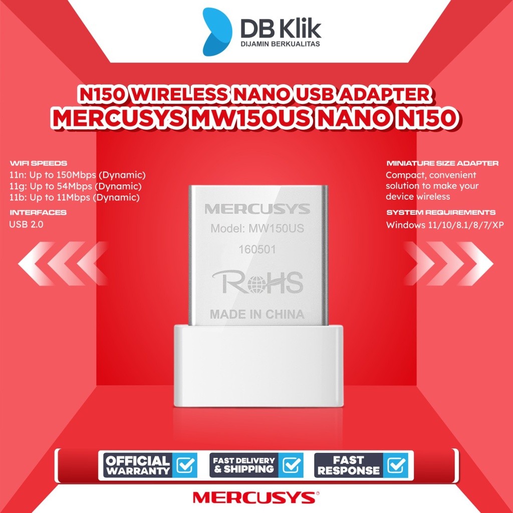 Jual Mercusys Usb Wireless Adapter Mw150Us Nano N150 150Mbps 2.4Ghz ...