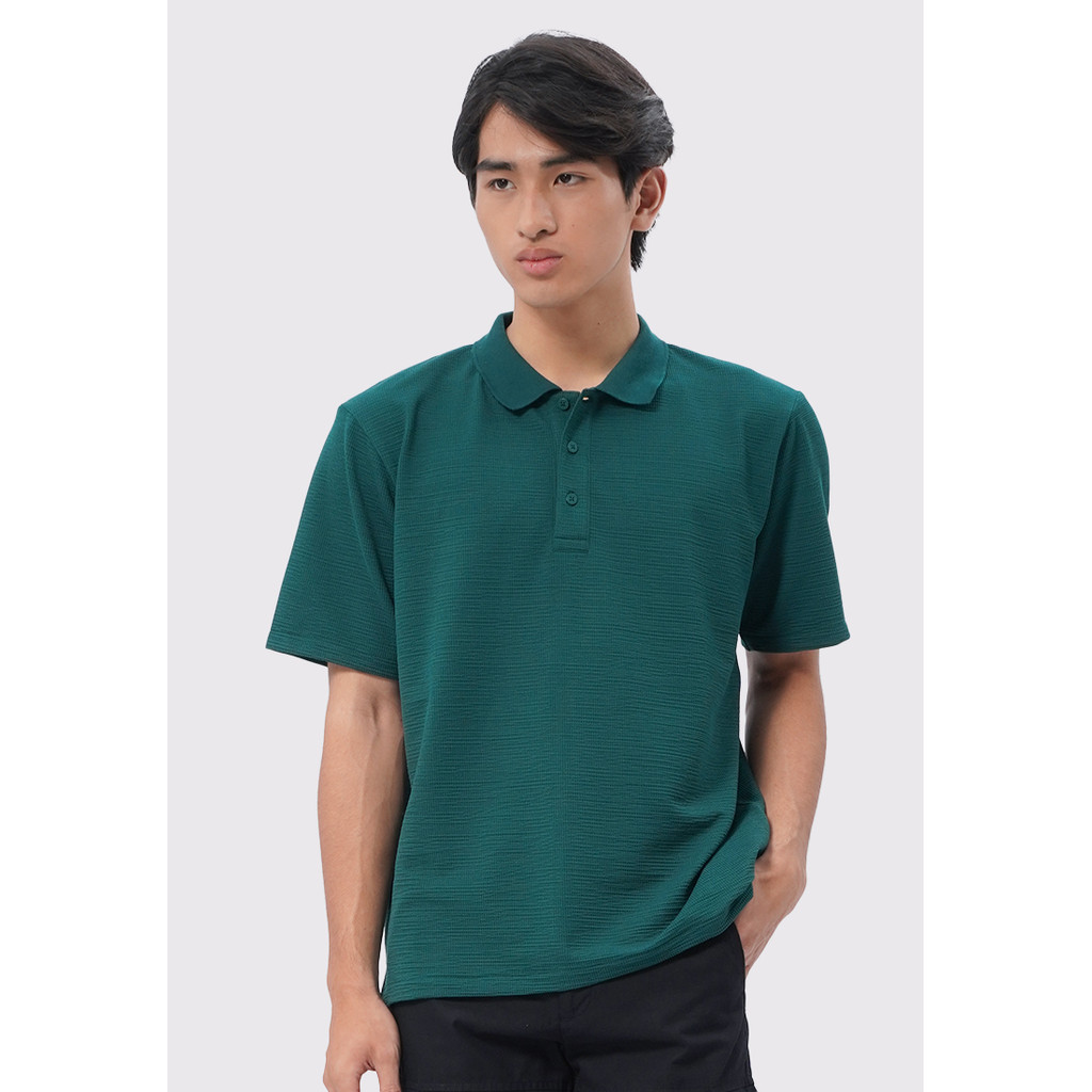 Jual Executive Short Sleeve Textured Polo Shirt Emerald | Shopee Indonesia