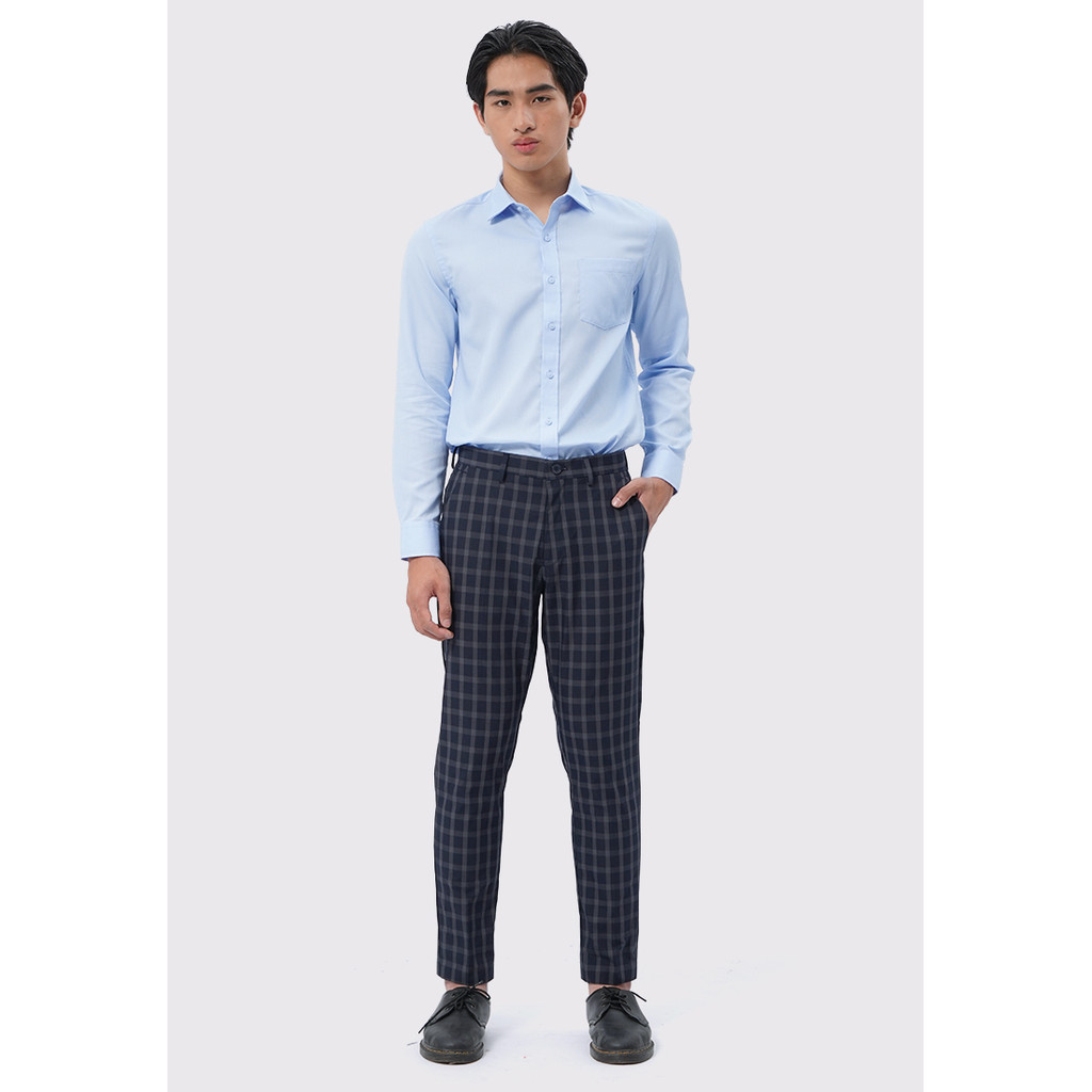 Jual Executive Slim Fit Checks Pants Navy | Shopee Indonesia