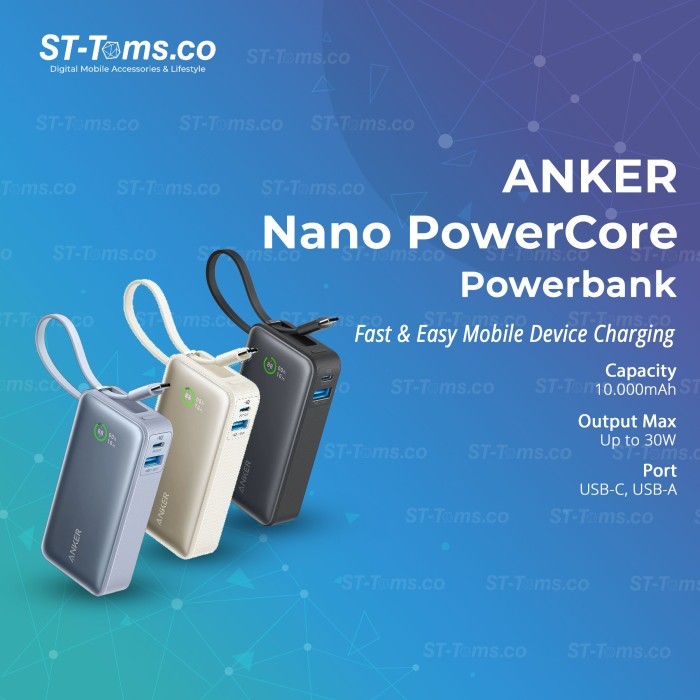 Jual Anker Nano PowerCore PowerBank 10000mAh PD 30W Built-in USB C Cable - A1259 | Shopee Indonesia