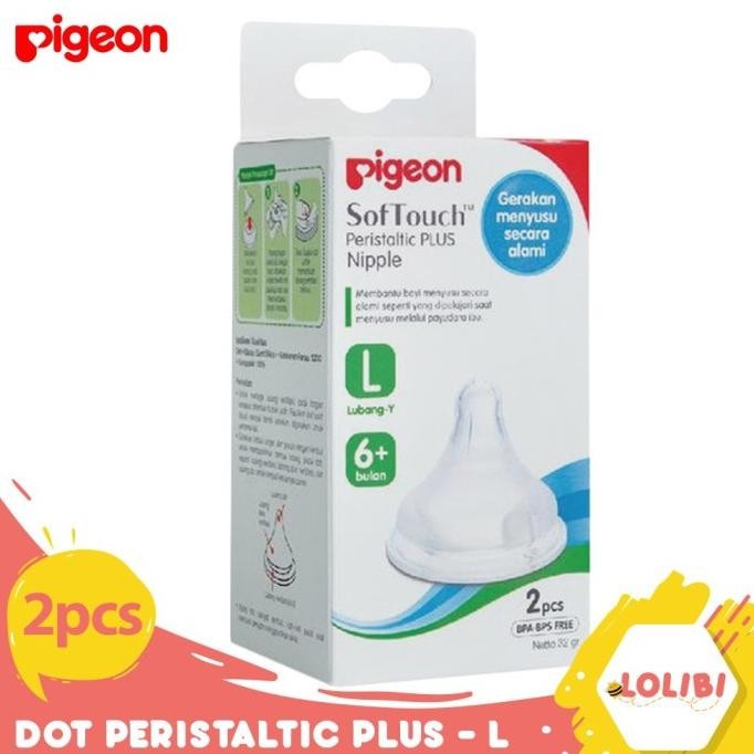 Jual Pigeon Peristaltic Plus Dot Nipple Teat Wide Neck Isi 2 Size L Original Dan Terpercaya ...