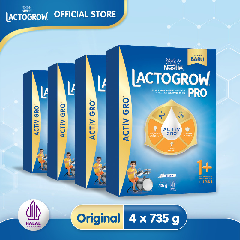 Jual Nestle LACTOGROW PRO 1+ / LACTOGROW 3 dengan ACTiVGRO Susu Plain Box - 735g x 4 [1-3 tahun ...