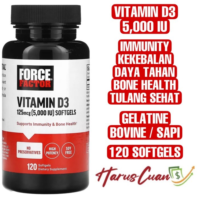 Jual Force Factor Vitamin D3 5000 iu 120 Softgels Immune Bone Health Tulang Sehat | Shopee Indonesia