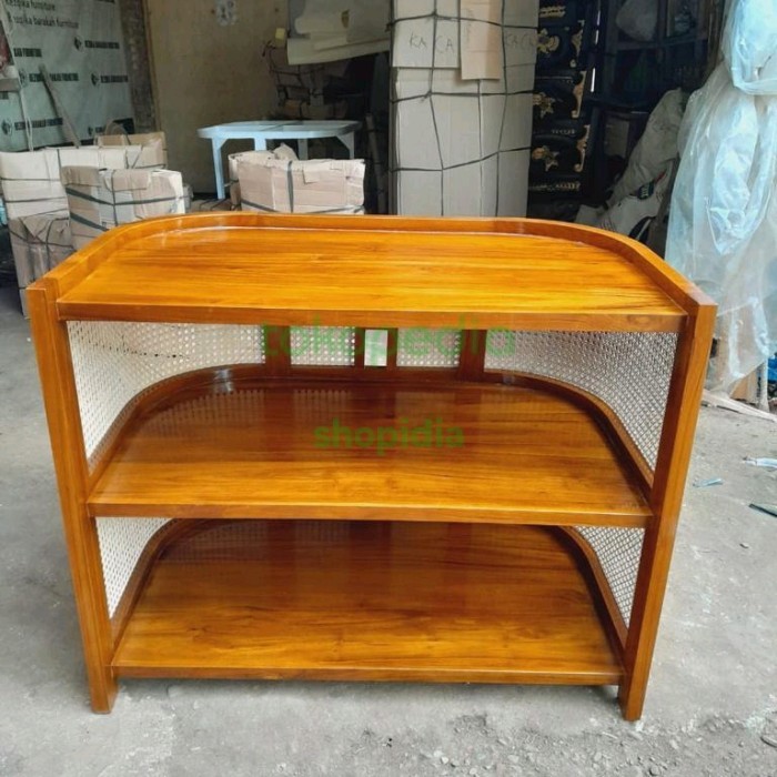 Jual Lemari Rak Display Roti Kayu Jati Mix Rotan Asli | Shopee Indonesia