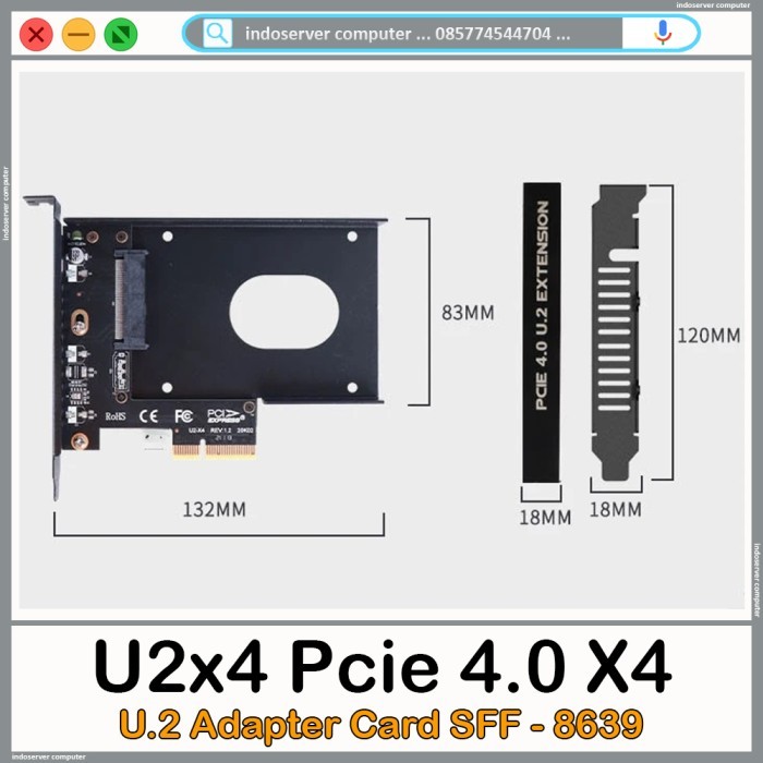 Jual U2x4 Pcie 4 0 X4 U 2 Adapter Card Sff 8639 U2 Pcie Card Adapter