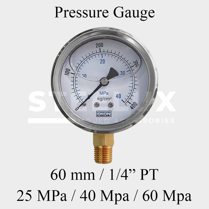 Jual Pressure Gauge 60mm 1/4 PT Manometer Stainless 25MPa 40MPa 60MPa 250kg/cm2 400kg/cm2 600kg ...