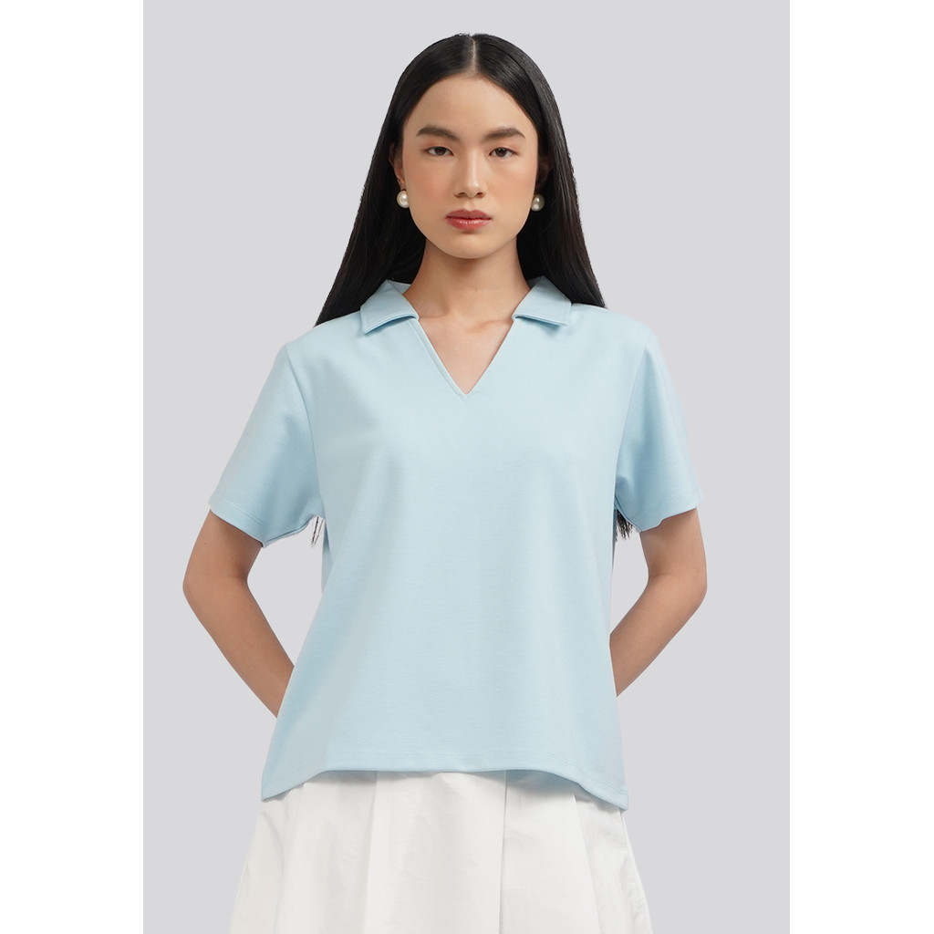 Jual Executive V-Neck Short Sleeve Polo Shirt Ice Blue | Shopee Indonesia
