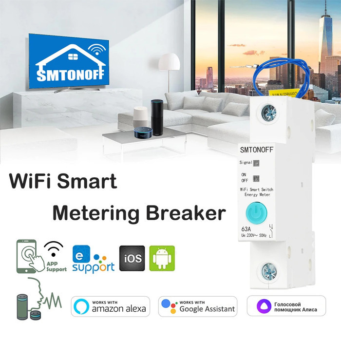 Jual Mcb Iot Wireless Remote Control Smart Switch Voice Control Kwh ...