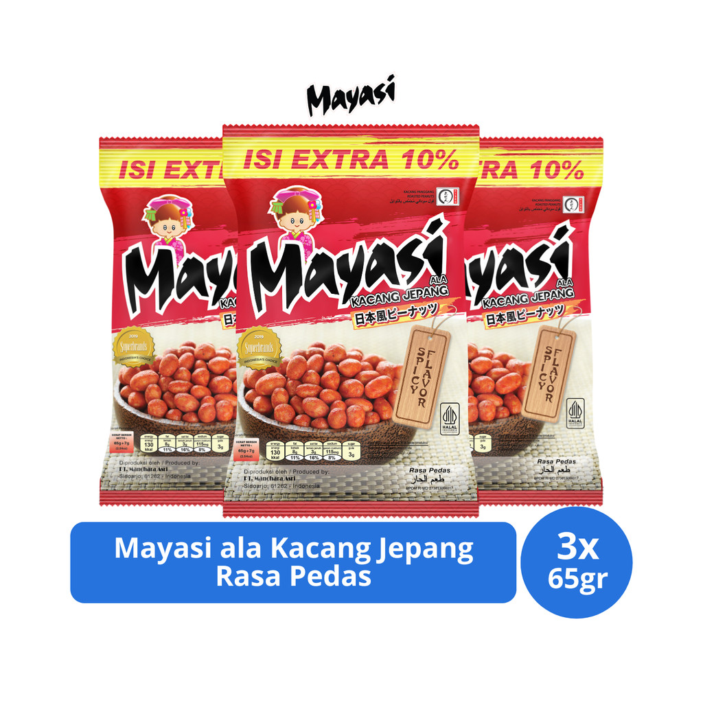 Jual Mayasi ala Kacang Jepang Rasa Pedas 65gr x 3 pcs | Shopee Indonesia