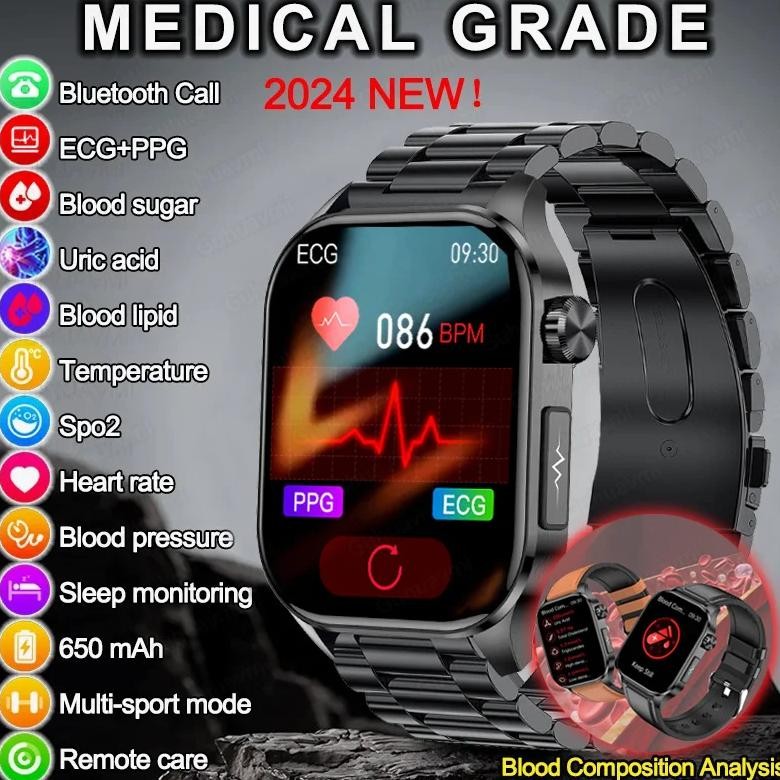 Jual 2024 New ECG+PPG+HRV Smart Watch Men 2.04"HD AMOLED Blood Glucose ...
