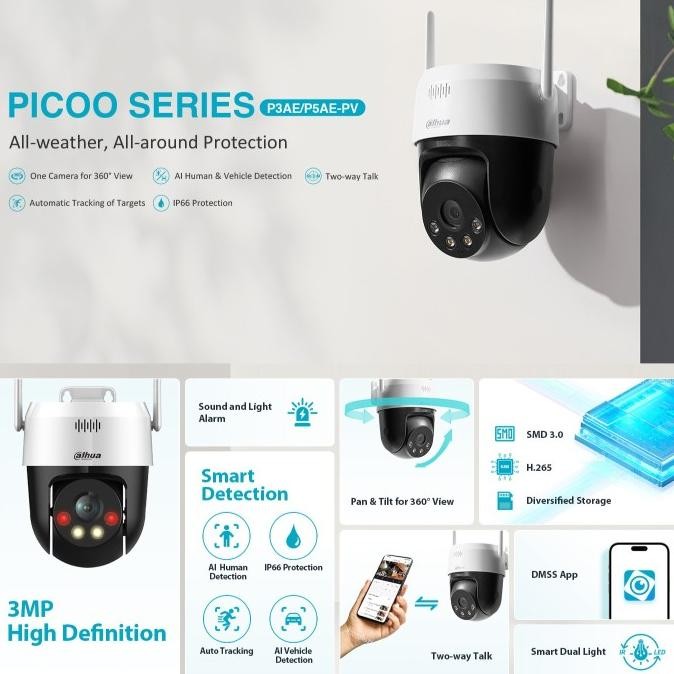 Jual Dahua Picoo A2 P3AE-PV 3MP Two Way Audio Full Color Wi-Fi PTZ ...