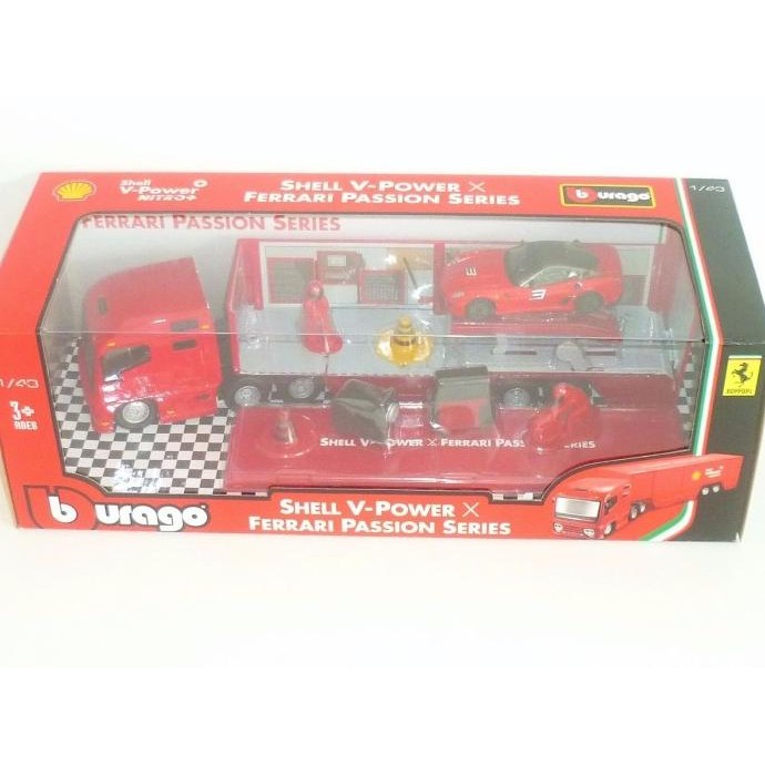 Jual Burago Shell V Power X Ferrari Passion Series-Hauler Truck Bburago ...