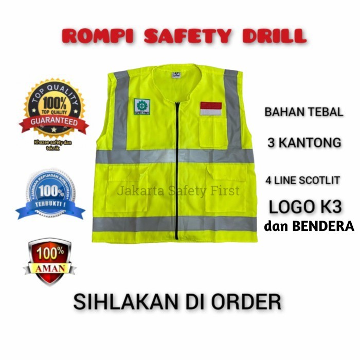 Jual Rompi Safety Drill Hijau Stabilo Proyek+Logo K3 Dan Bendera ...
