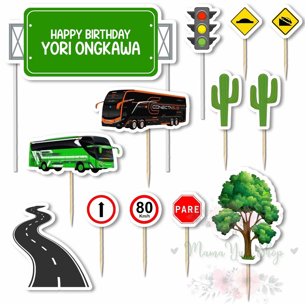 Jual Topper Cake Hiasan Kue Ulang Tahun Anak motif BUS TELOLET BASURI ...