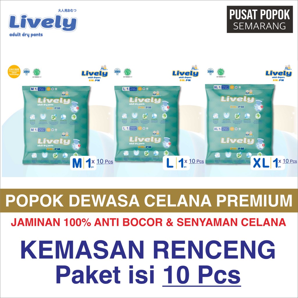 Jual LIVELY (Renceng) Popok Celana Dewasa PREMIUM Size M L XL 1x10 Pcs ...