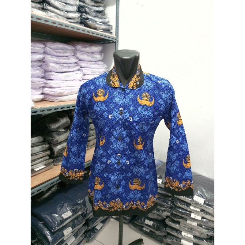 Jual CUCI GUDANG Baju Batik Korpri Terbaru Wanita Kerah Hitam Lapis Furing - Seragam PNS ...