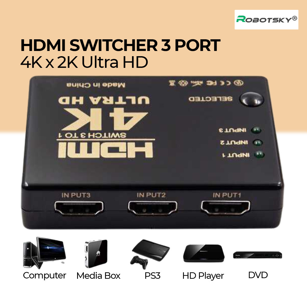 Jual ROBOTSKY HDMI Switcher 3 Port 4K x 2K Ultra HD - SY-301 Original 99 Engine | Shopee Indonesia