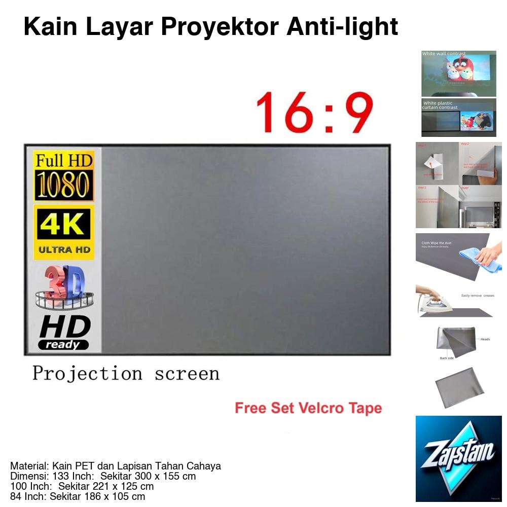 Jual Kain Layar Proyektor Anti-light Ambient Screen Curtain 16:9 60 ...