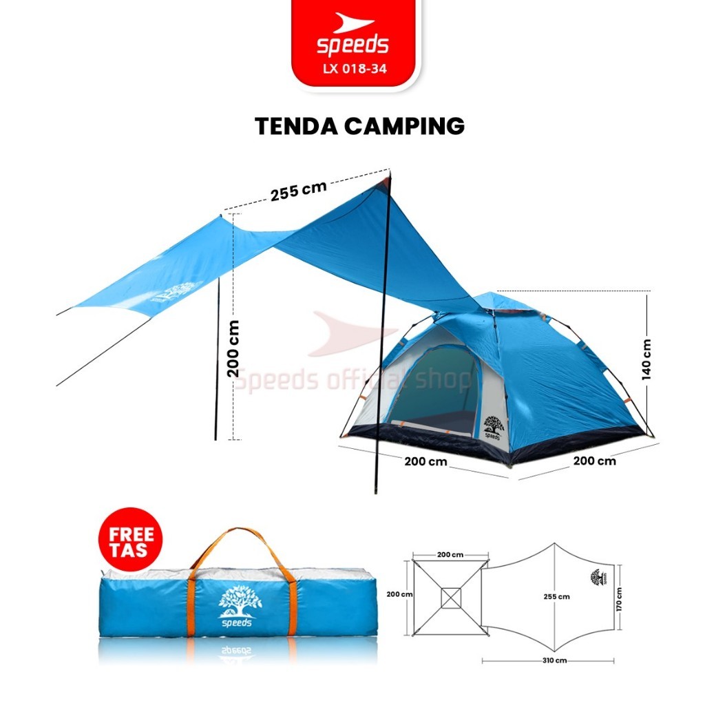 Jual SPEEDS Tenda Camping Mendaki 3in1 Kanopi Anti Panas Tent Kemah 3-4 ...