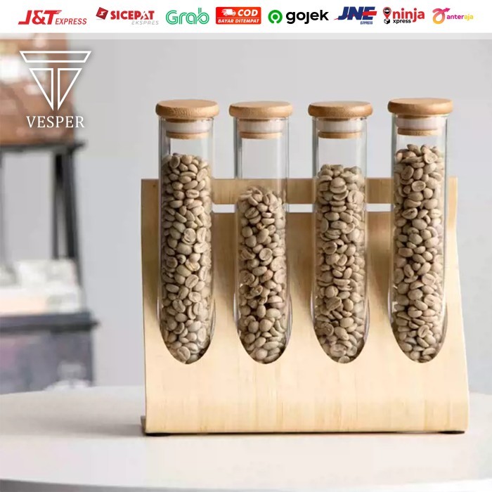 Jual wooden coffee bean tube display rack stand / rak tabung biji kopi ...
