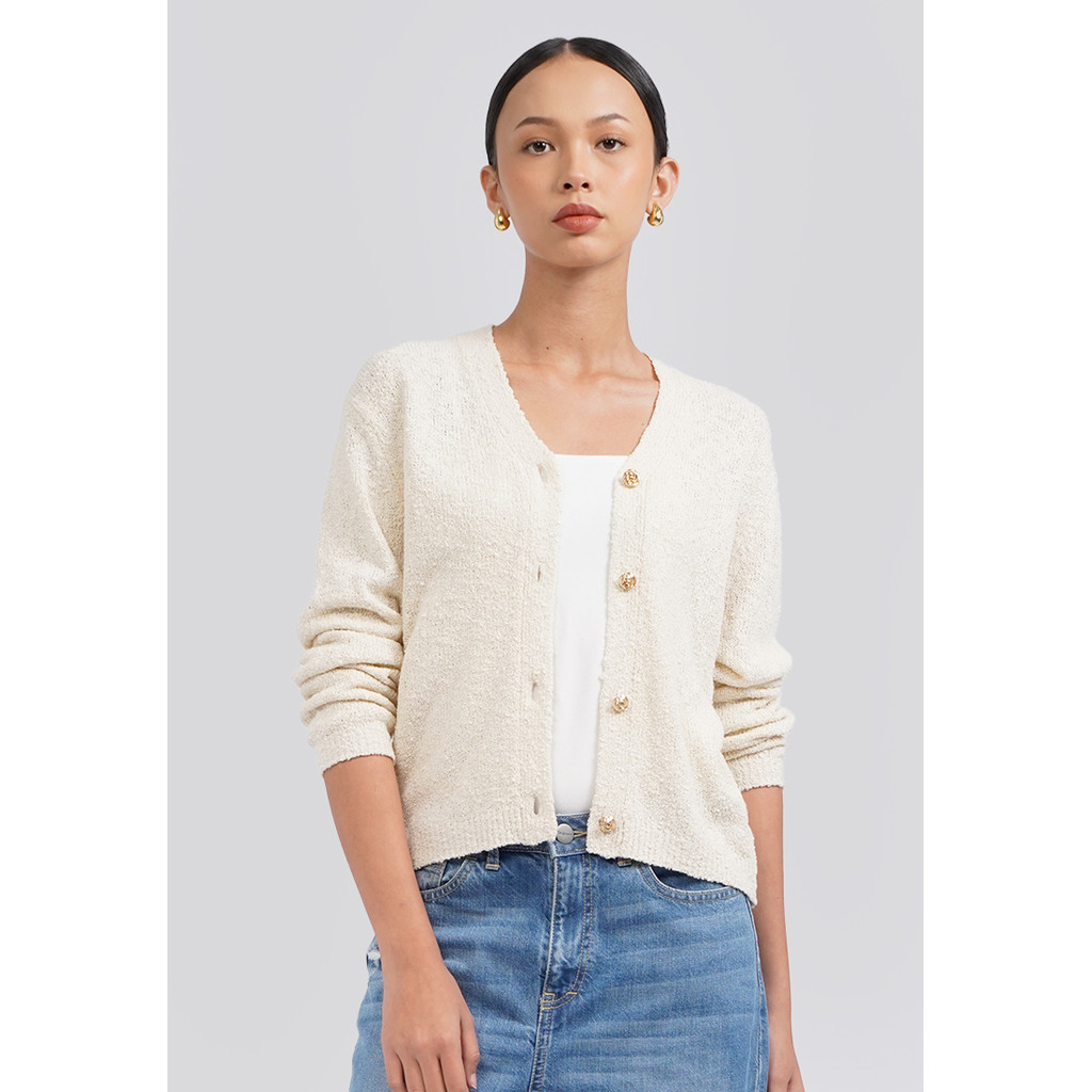 Jual Executive Textured Long Sleeve Knit Cardigan Ecru | Shopee Indonesia