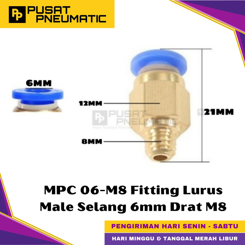 Jual MPC 6-M8 One Touch Male Thread Straight Fitting Slip Lock Socket ...