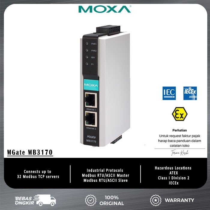 Jual Moxa MGate MB3170, Serial RS-232/422/485 to-Ethernet Modbus gateway | Shopee Indonesia