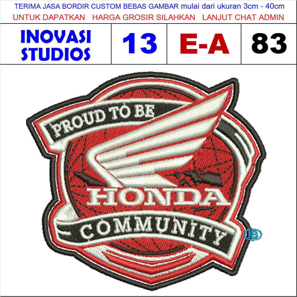 Jual PATCH BORDIR LOGO E-A83 MOTORBIKE PROUD TO BE HONDA COMMUNITY ...
