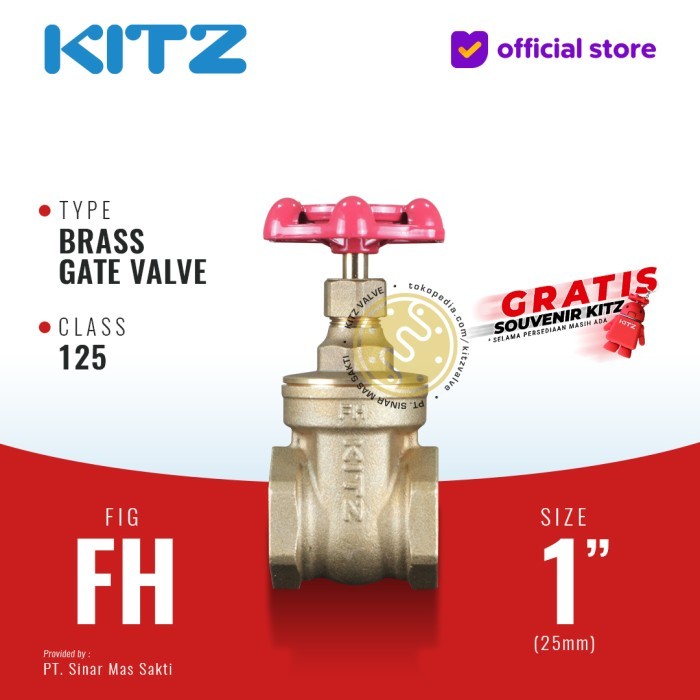 Jual KITZ Brass Gate Valve Fig. 125 FH 1" - 25A - 25mm , Drat / Screw | Shopee Indonesia