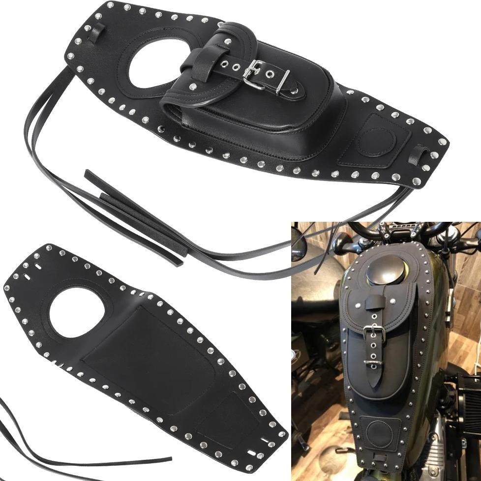 Jual Black Leather Motorcycle Oil Fuel Tank Bag Gas Tank Pad Cover w ...
