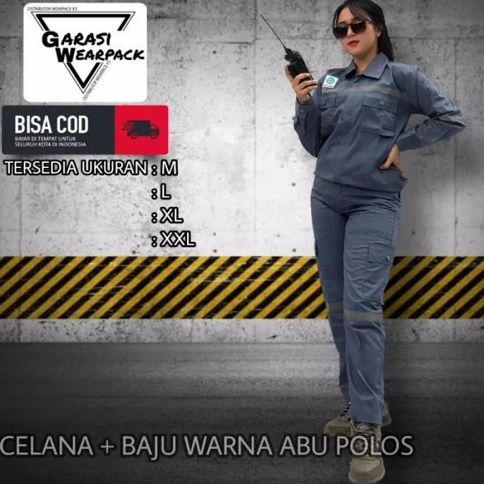 Jual wearpack safety Setelan/pakaian kerja/ APD K3 safety first/Abu ...