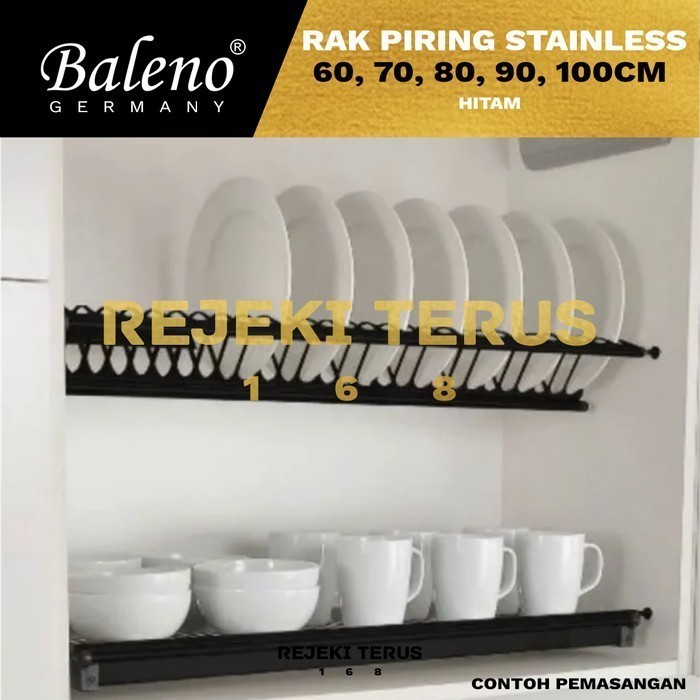 Jual Rak Piring Gelas Gantung 100 Cm / 1 Meter Hitam Stainless Lemari ...