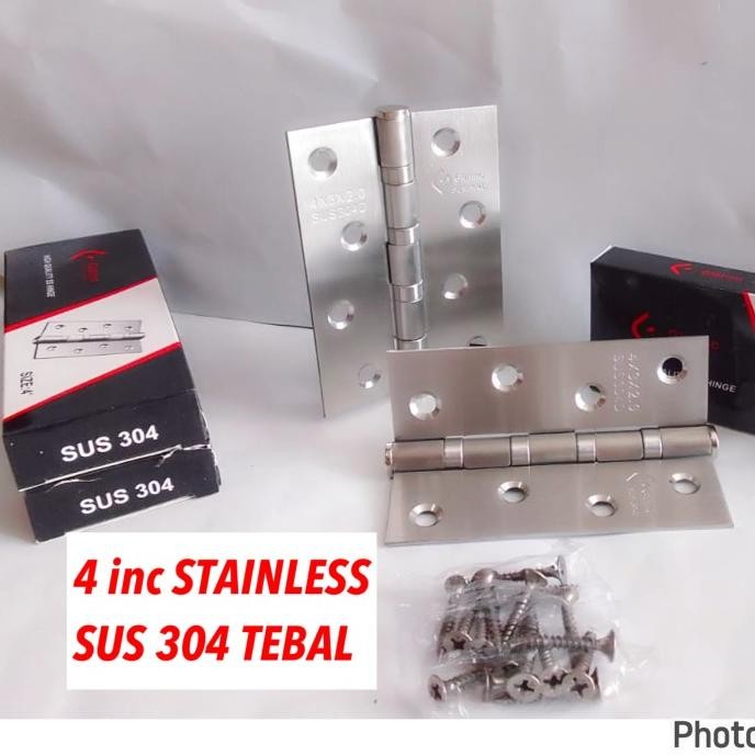 Jual engsel 4 inch stainless sus 304 ball bearing/ engsel pintu 4 inc ...